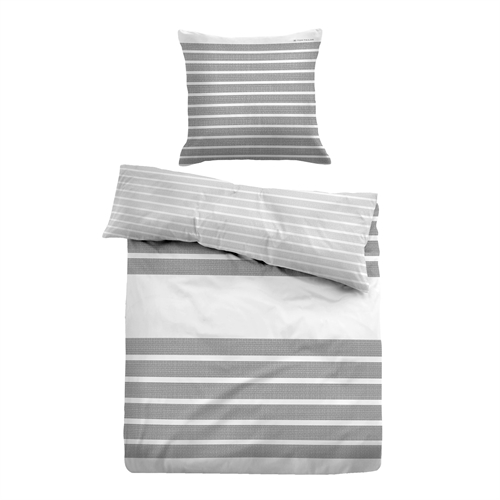 Stripete sengetøy i bomullssateng • 150x210 cm • Grått og hvitt ...