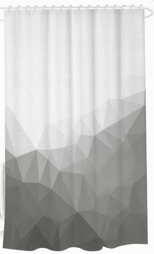 Dusjforheng - Hvitt og grått mønster - 180x180 cm